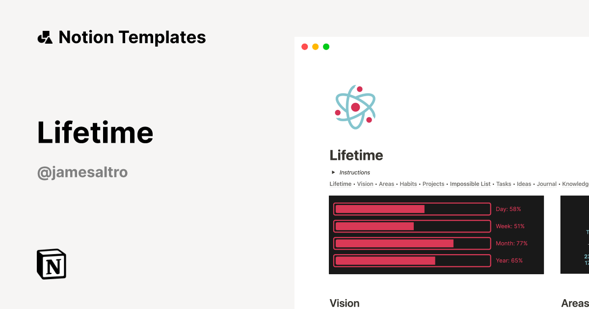 Lifetime Template by James | Altro | Notion Marketplace