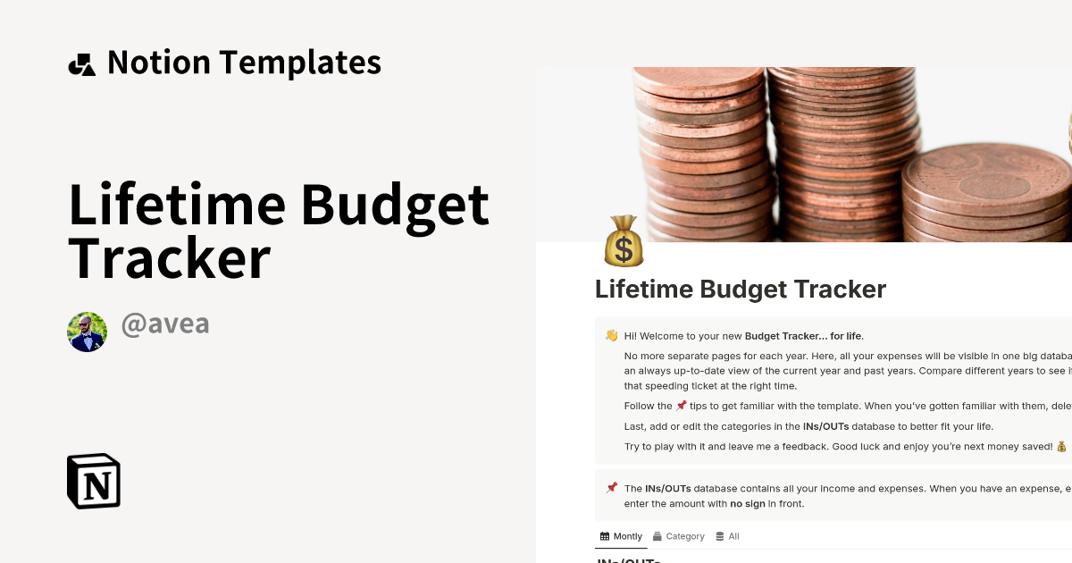 Lifetime Budget Tracker Template | Notion Marketplace