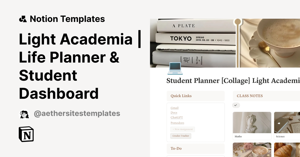 Light Academia | Life Planner & Student Dashboard Template | Notion Marketplace