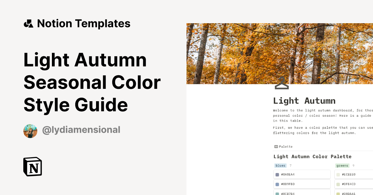 Light Autumn Seasonal Color Style Guide Template by Lydia | Notion ...