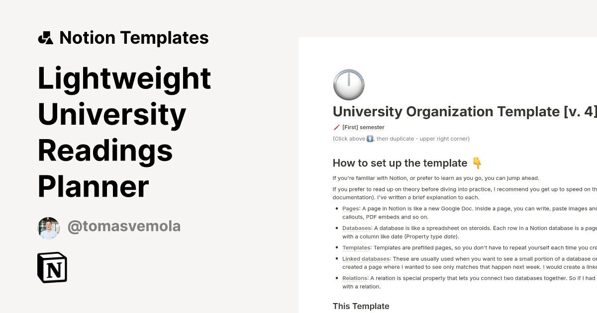 Lightweight University Readings Planner Template by Tomas Vemola ...