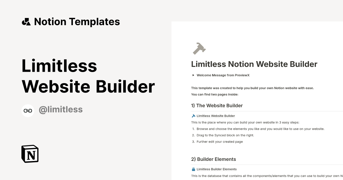 Limitless Website Builder Template | Notion Marketplace
