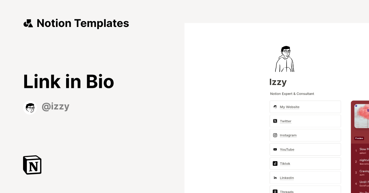 Link in Bio Template by Izzy | Notion Marketplace