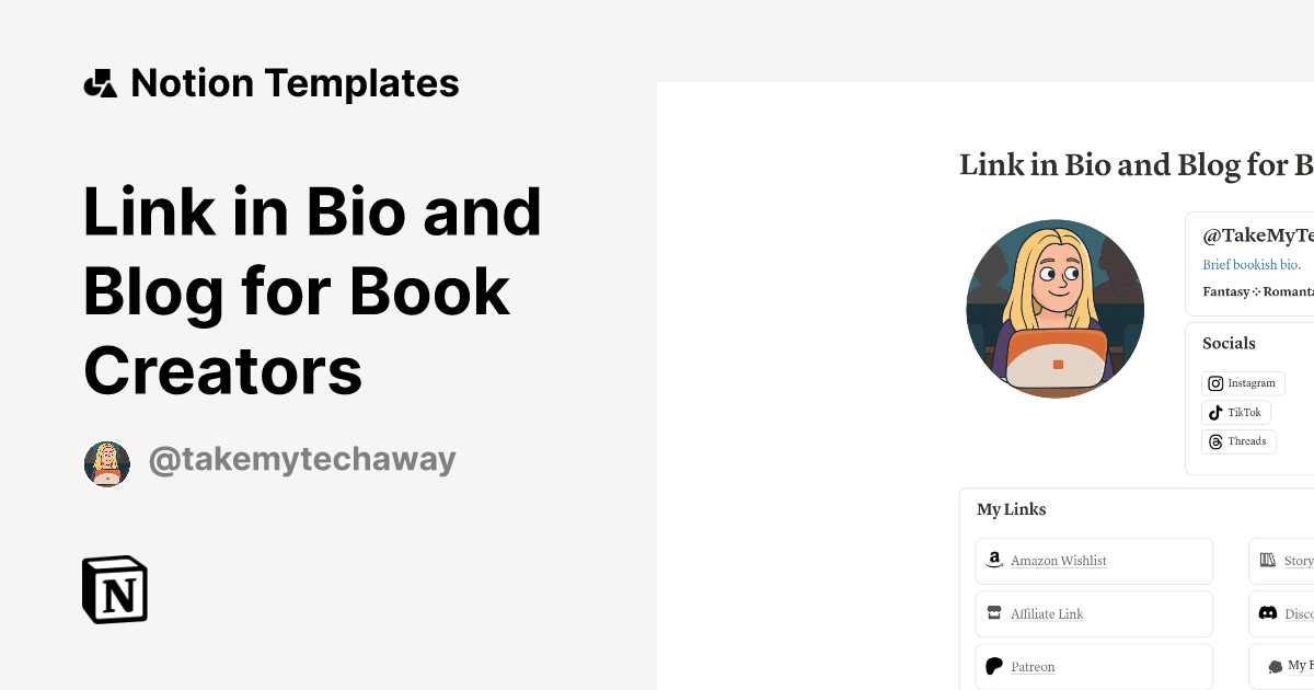 Link in Bio and Blog for Book Creators Template | Notion Marketplace