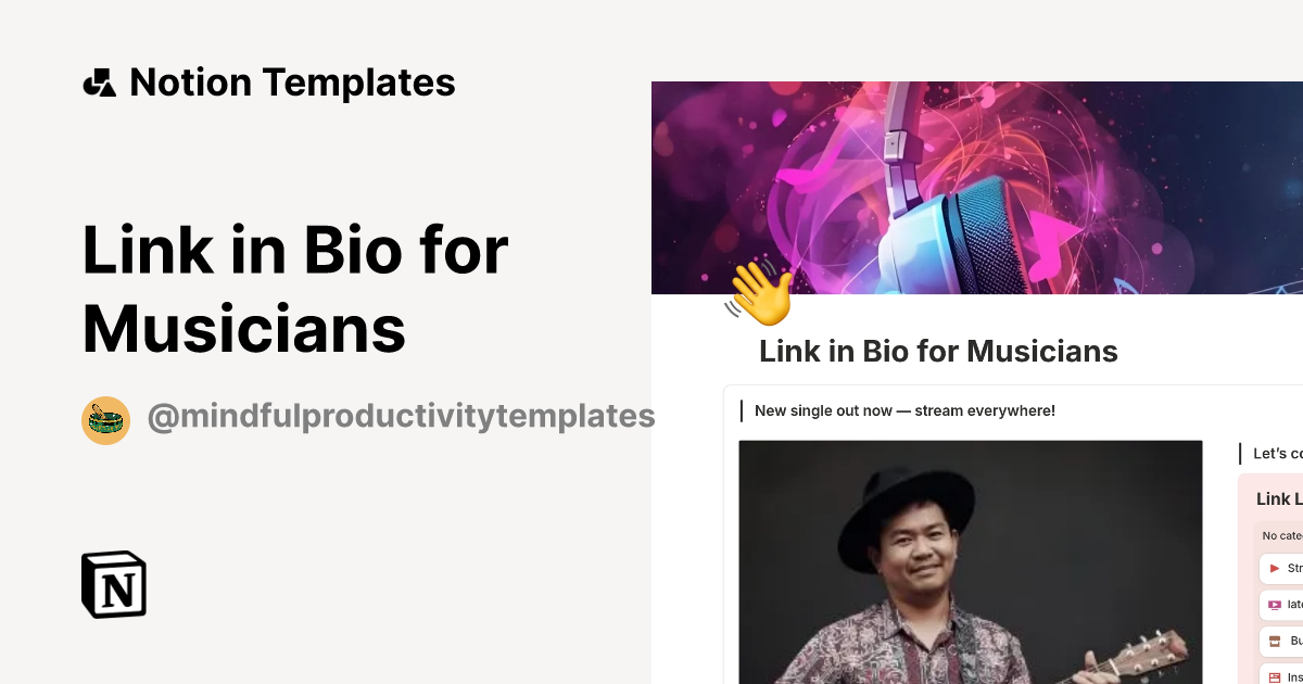 Link In Bio For Musicians Template By Mindful Productivity Templates