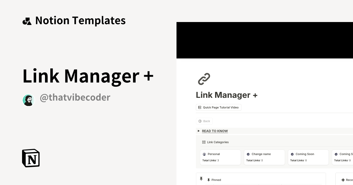 Link Manager + Template by That Vibe Coder | Notion Marketplace
