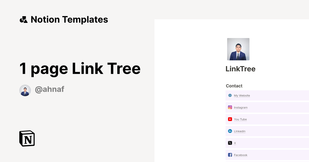 1 page Link Tree Template | Notion Marketplace