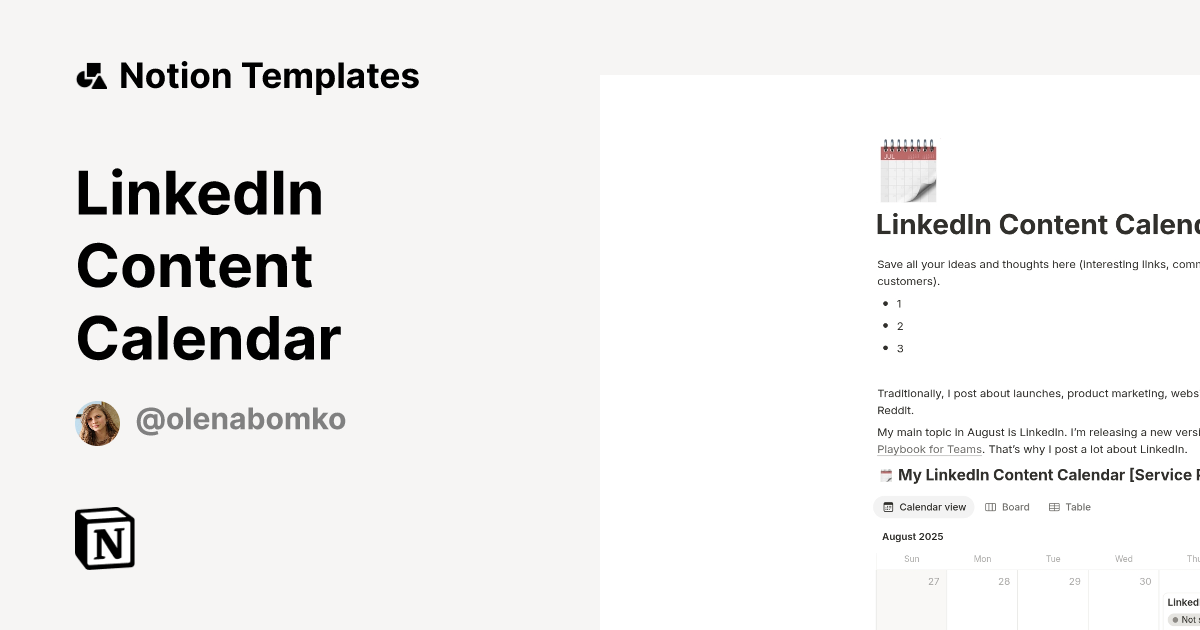 LinkedIn Content Calendar Template | Notion Marketplace