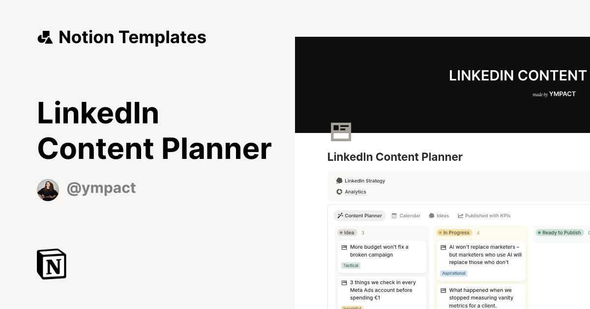 LinkedIn Content Planner Template by Yvi von YMPACT | Notion Marketplace