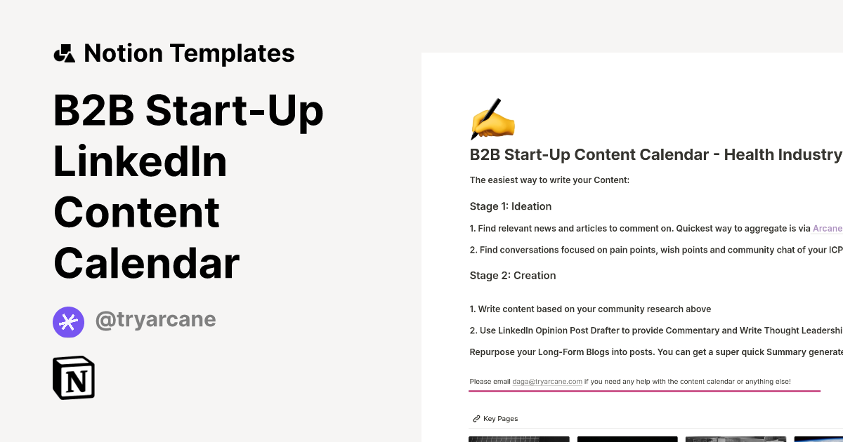 B2B Start-Up LinkedIn Content Calendar Template | Notion Marketplace