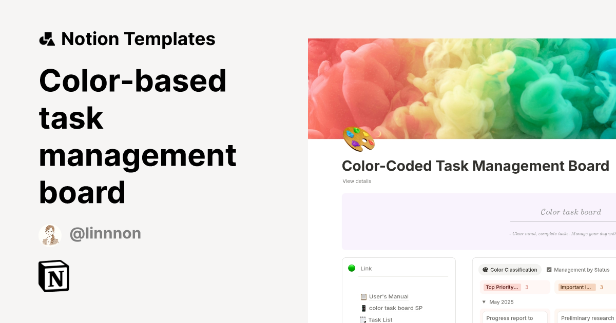 Color-based task management board Template by りのん | Notion Marketplace