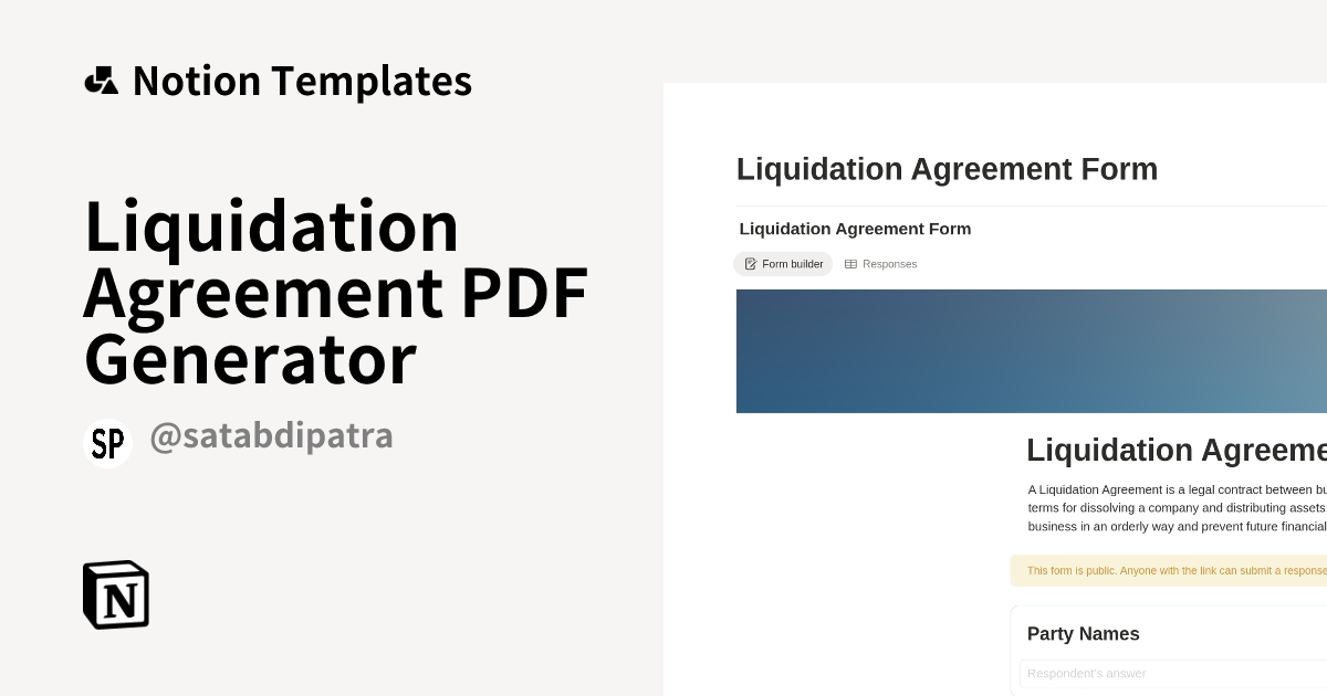 Liquidation Agreement PDF Generator Template by Satabdi Patra | Notion ...