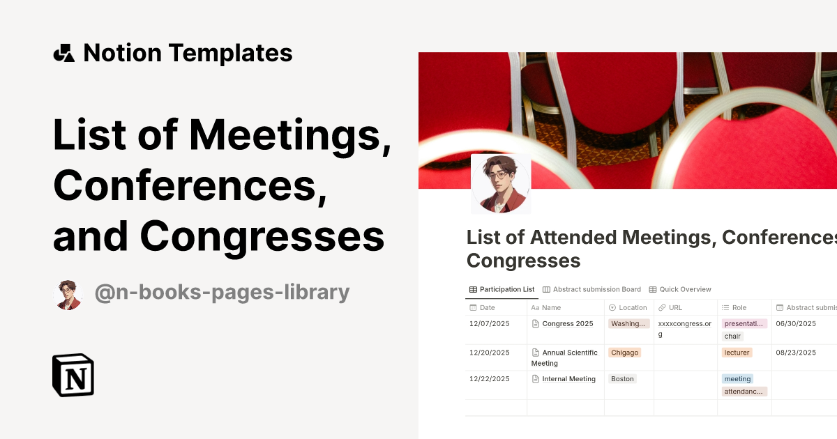 List of Meetings, Conferences, and Congresses Template by NB Pages ...
