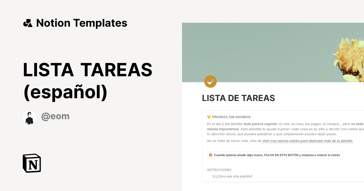 LISTA TAREAS (español) Template by EOM | Notion Marketplace
