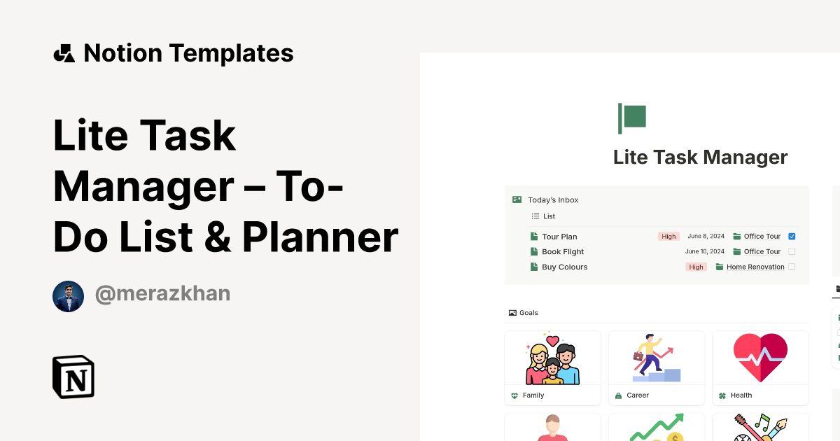 Lite Task Manager – To-Do List & Planner Template | Notion Marketplace