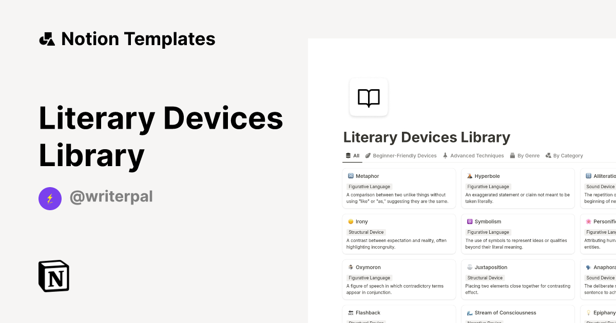 Literary Devices Library Template | Notion Marketplace