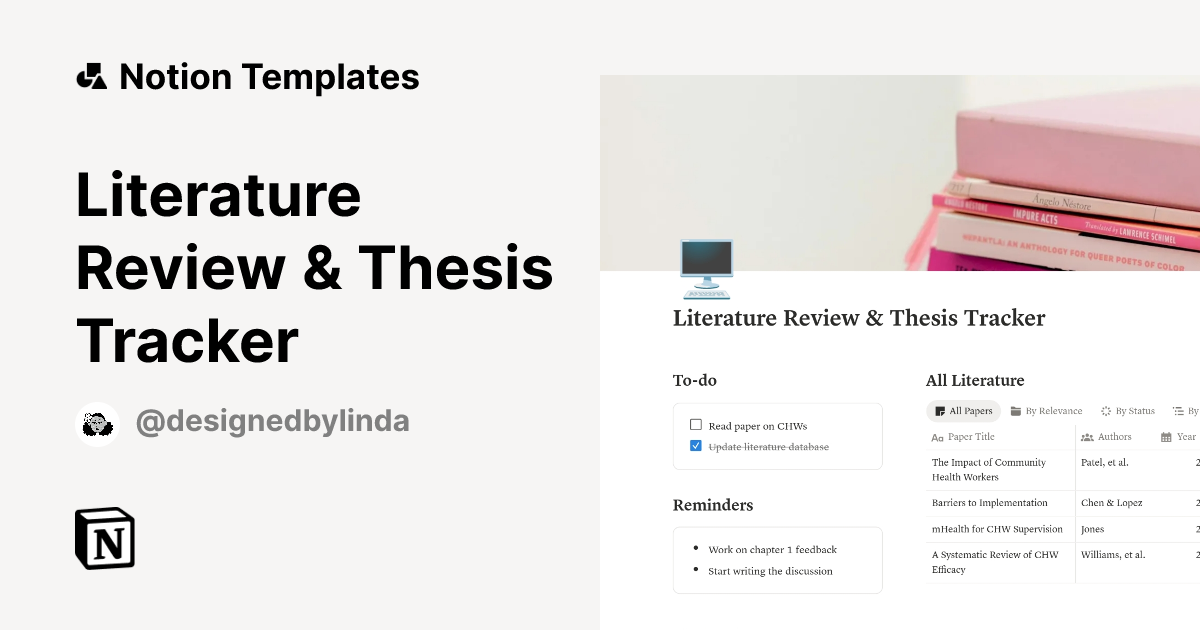 Literature Review & Thesis Tracker Template by Linda | Notion Marketplace