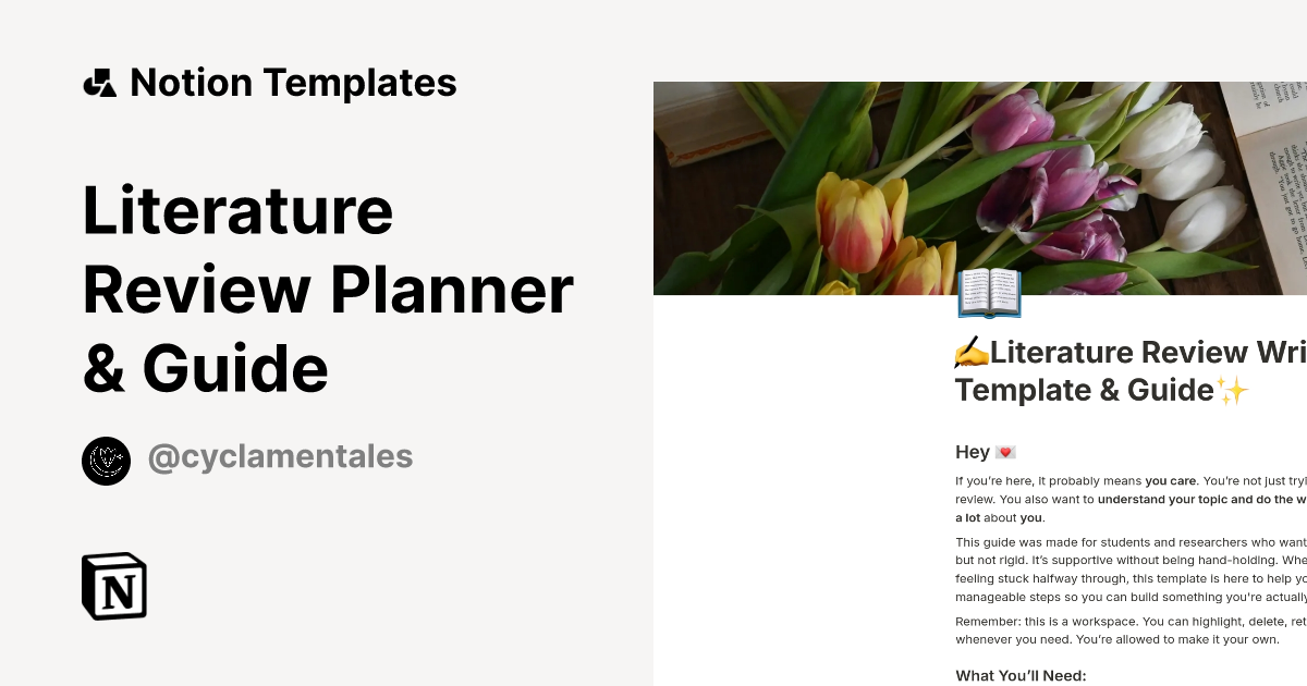 Literature Review Planner & Guide Template by Cyclamen Tales Studio ...