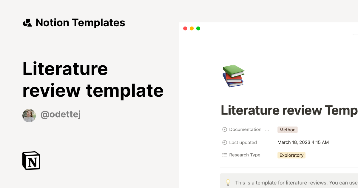Literature review template Template by Odette Jansen | Notion Marketplace