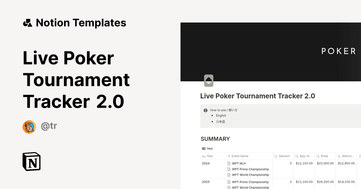 Live Poker Tournament Tracker 2.0 Template by トルル | Poker Player ...