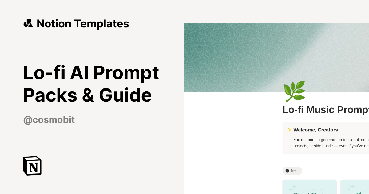 Lo-fi AI Prompt Packs & Guide Template | Notion Marketplace