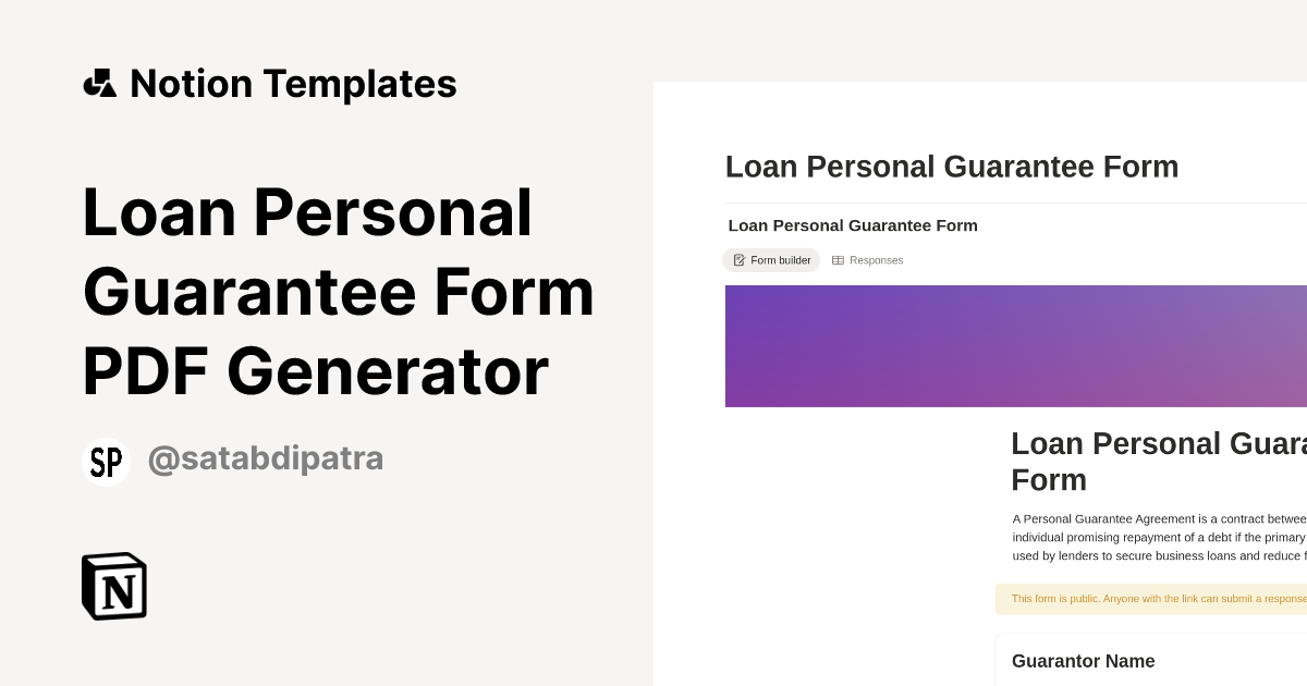 Loan Personal Guarantee Form PDF Generator Template by Satabdi Patra ...