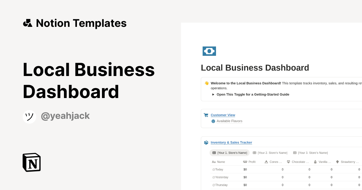 Local Business Dashboard Template by Yeah Jack | Notion Marketplace
