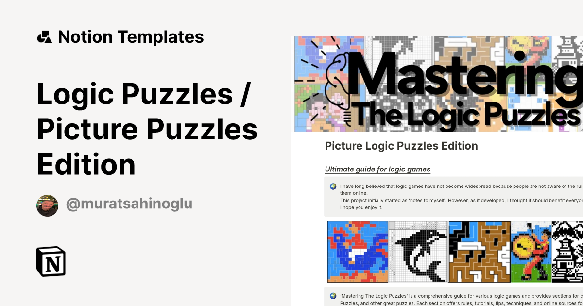 Logic Puzzles / Picture Puzzles Edition Template | Notion Marketplace