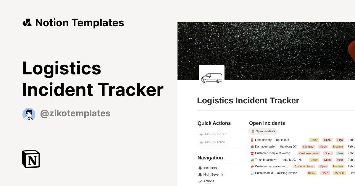 Logistics Incident Tracker Template | Notion Marketplace
