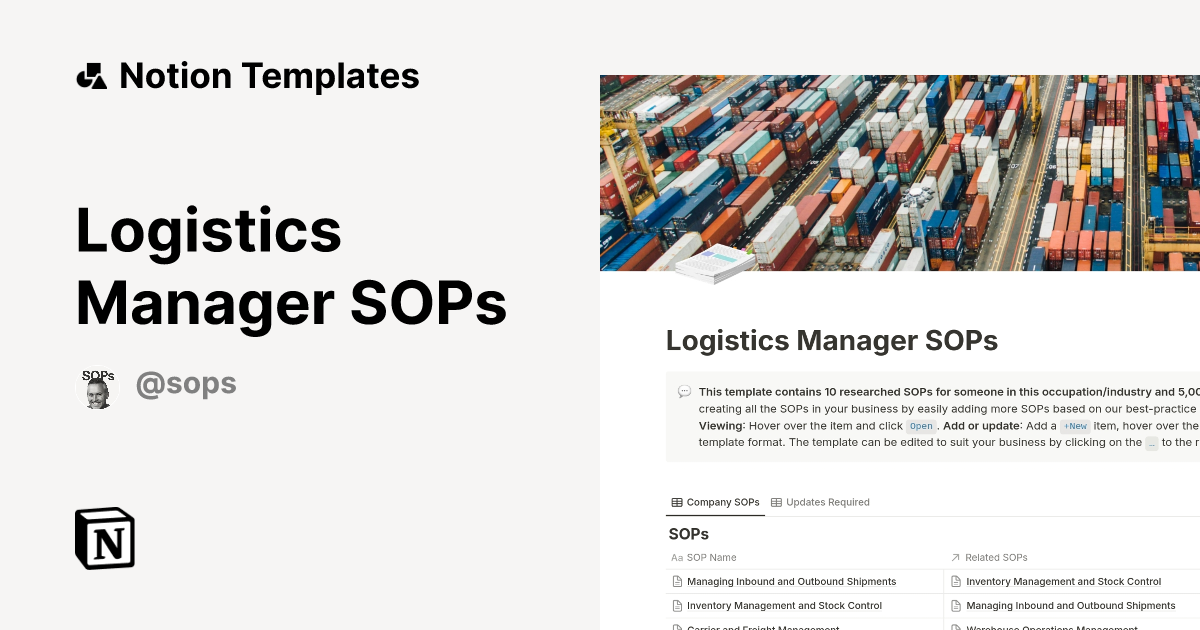 Logistics Manager SOPs Template | Notion Marketplace