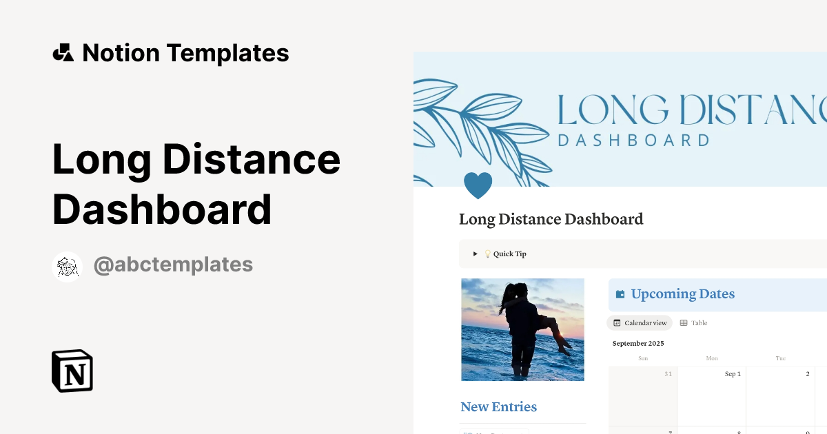 Long Distance Dashboard Template by Abby | Notion Marketplace