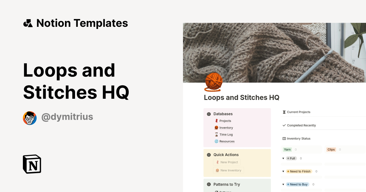 Loops and Stitches HQ Template by Dymitrius Morales | Notion Marketplace