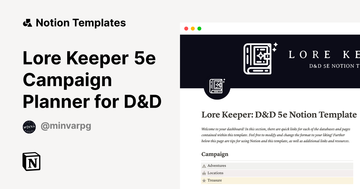 Lore Keeper 5e Campaign Planner for D&D Template | Notion Marketplace