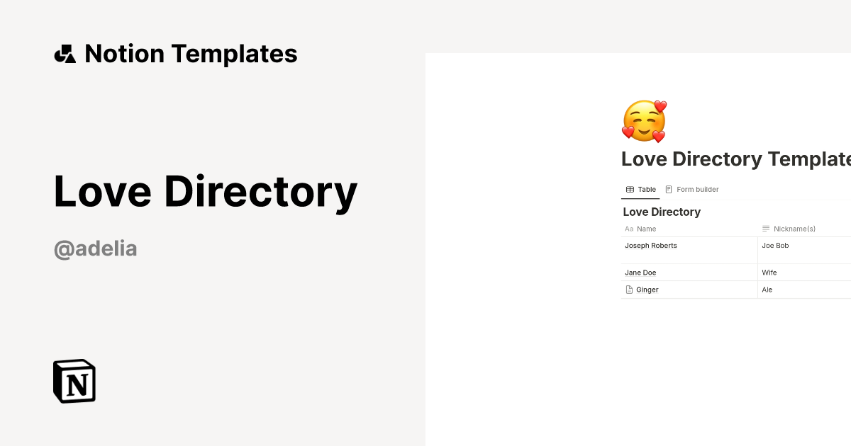 Love Directory Template by Adelia | Notion Marketplace