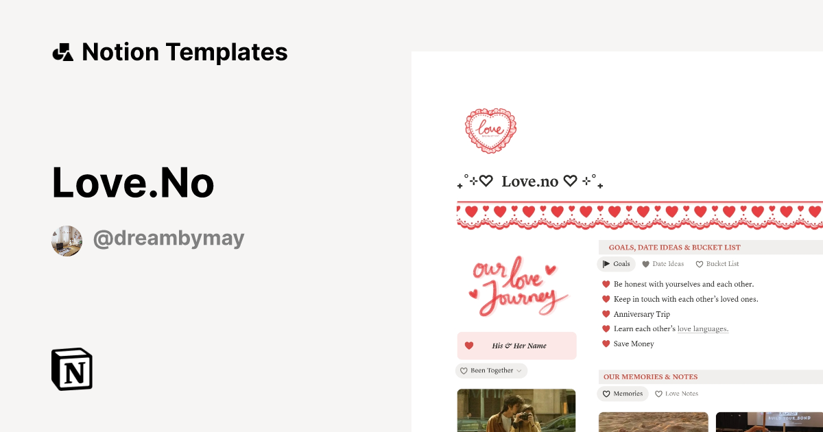 Love.No Template by Dream By May | Notion Marketplace