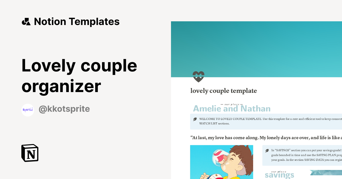 Lovely couple organizer Template | Notion Marketplace