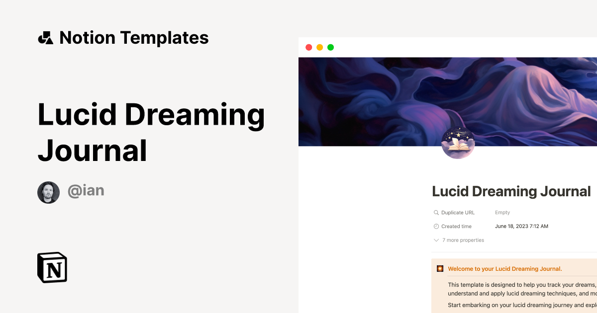 Lucid Dreaming Journal Template by Ian Dikhtiar | Notion Marketplace