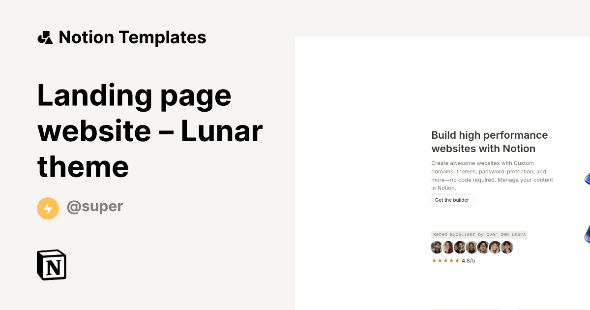 Landing page website – Lunar theme Template by Super | Notion Marketplace