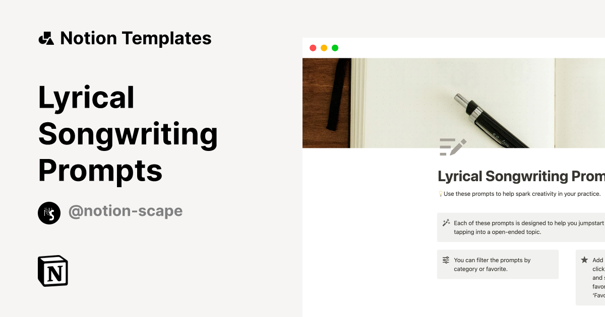 Lyrical Songwriting Prompts Template by NotionScape | Notion Marketplace