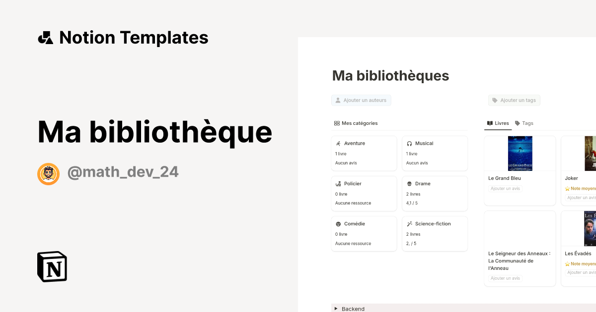 Ma bibliothèque Template | Notion Marketplace