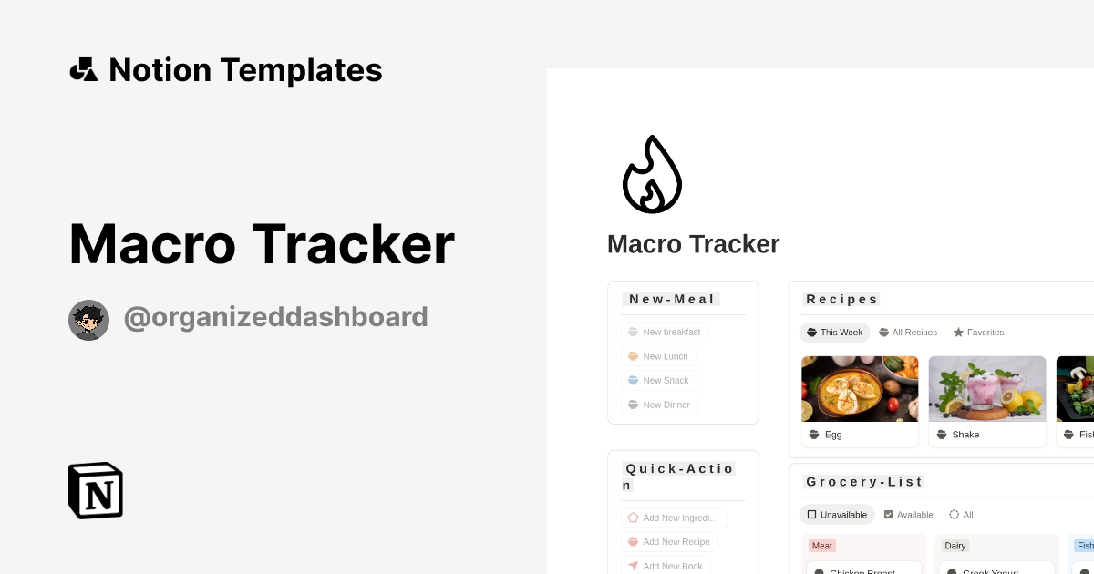 Macro Tracker Template by organized dashboard | Notion Marketplace