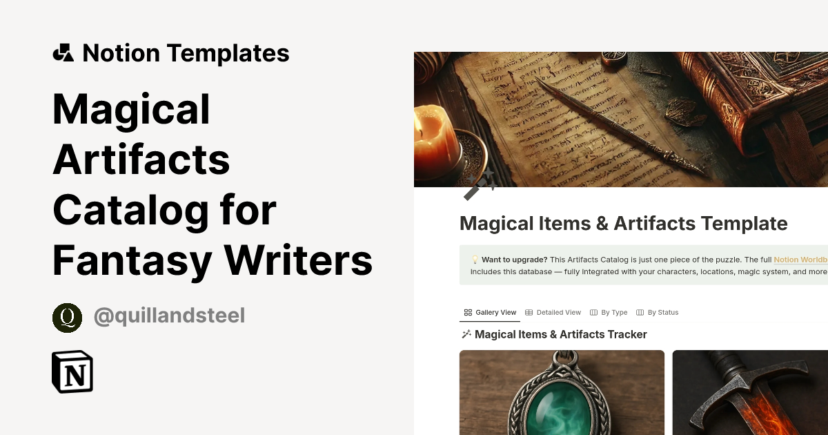 Magical Artifacts Catalog for Fantasy Writers Template | Notion Marketplace