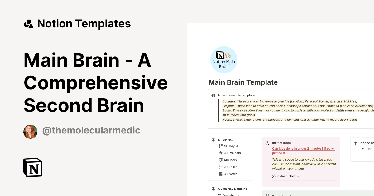 Main Brain - A Comprehensive Second Brain Template | Notion Marketplace
