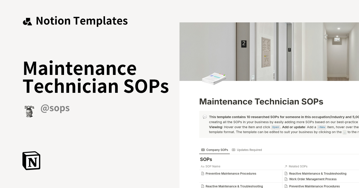 Maintenance Technician SOPs Template | Notion Marketplace