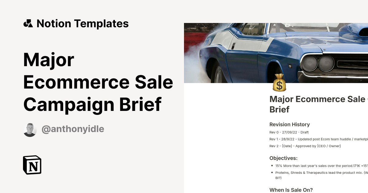 Major Ecommerce Sale Campaign Brief Template | Notion Marketplace