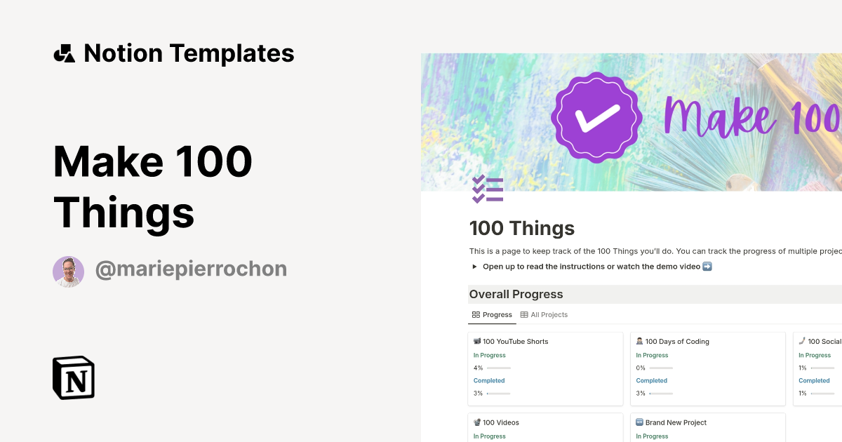 Make 100 Things Template | Notion Marketplace