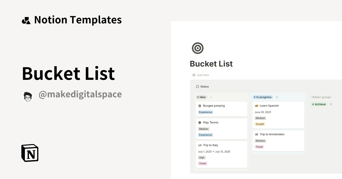 Bucket List Template by Lucas | Notion Marketplace