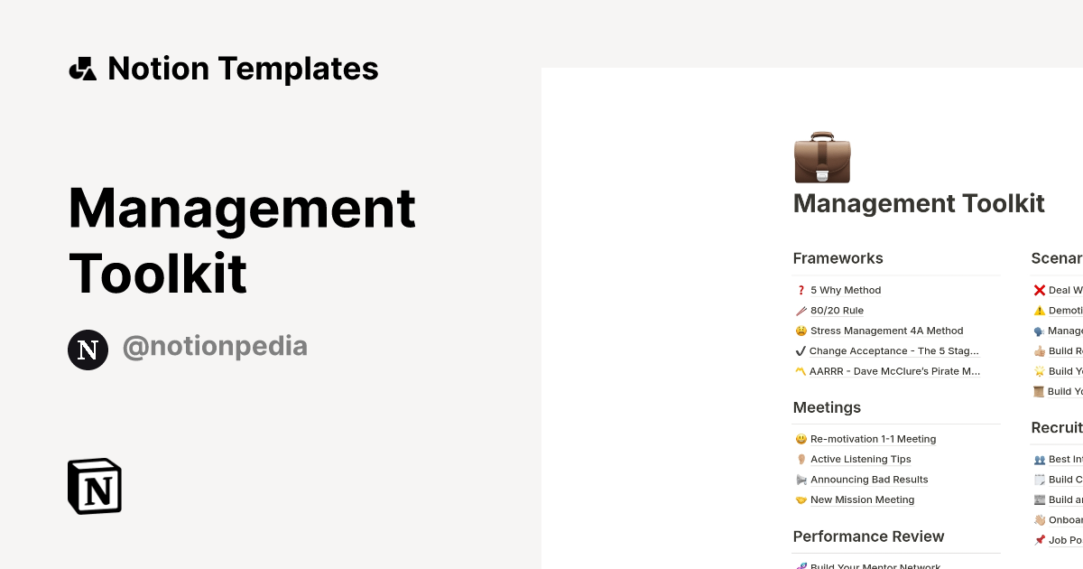 Management Toolkit Template by Notionpedia | Notion Marketplace
