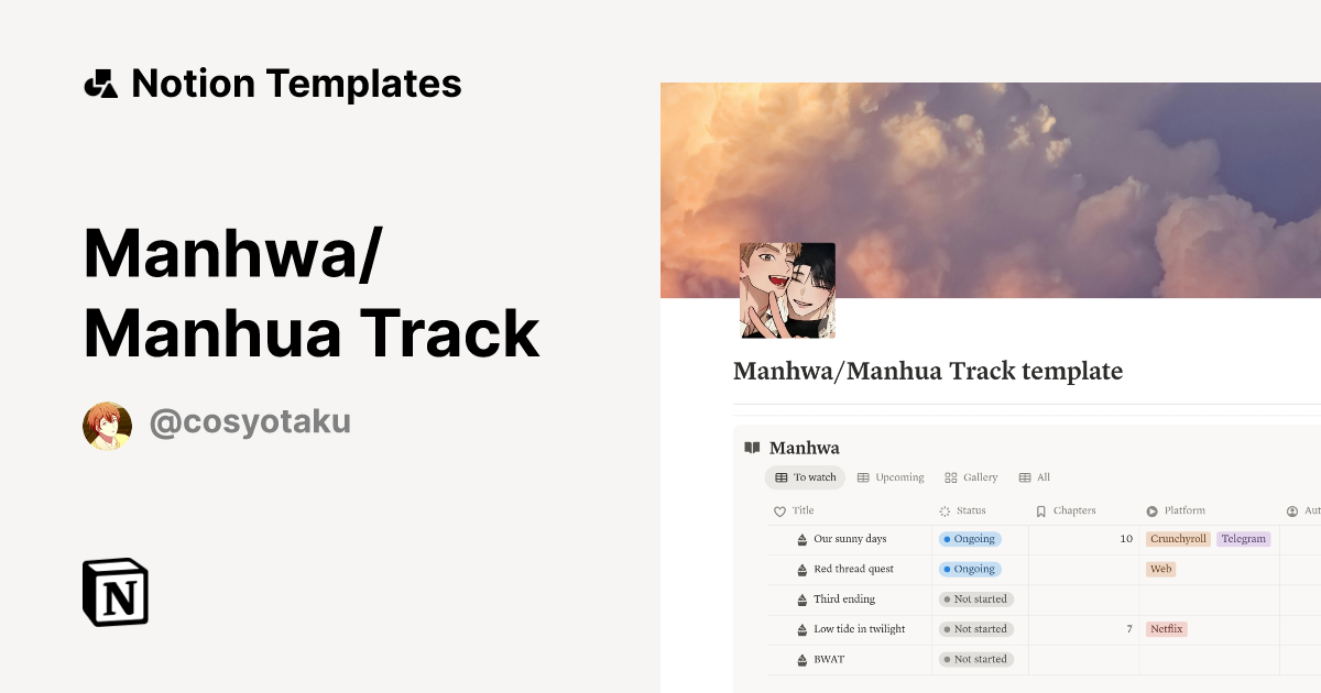 Manhwa/Manhua Track Template | Notion Marketplace