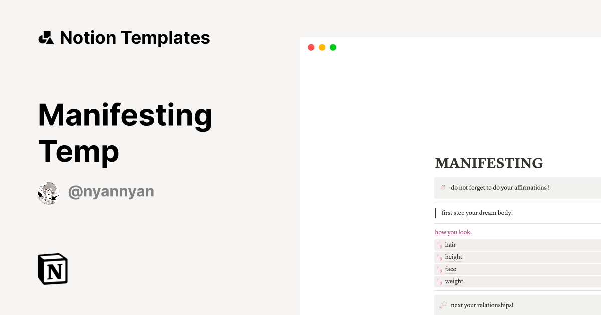 Manifesting Temp Template by nix | Notion Marketplace
